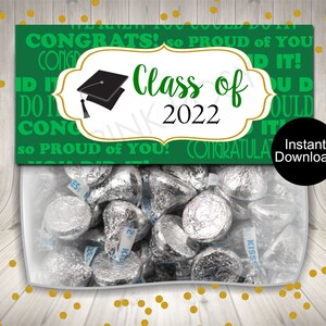 Graduation Treat Bag Toppers Green Gold Chocolate Treat Bag - Etsy
