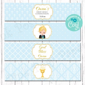 Editable First Communion Water Bottle Labels, Boy First Communion ...