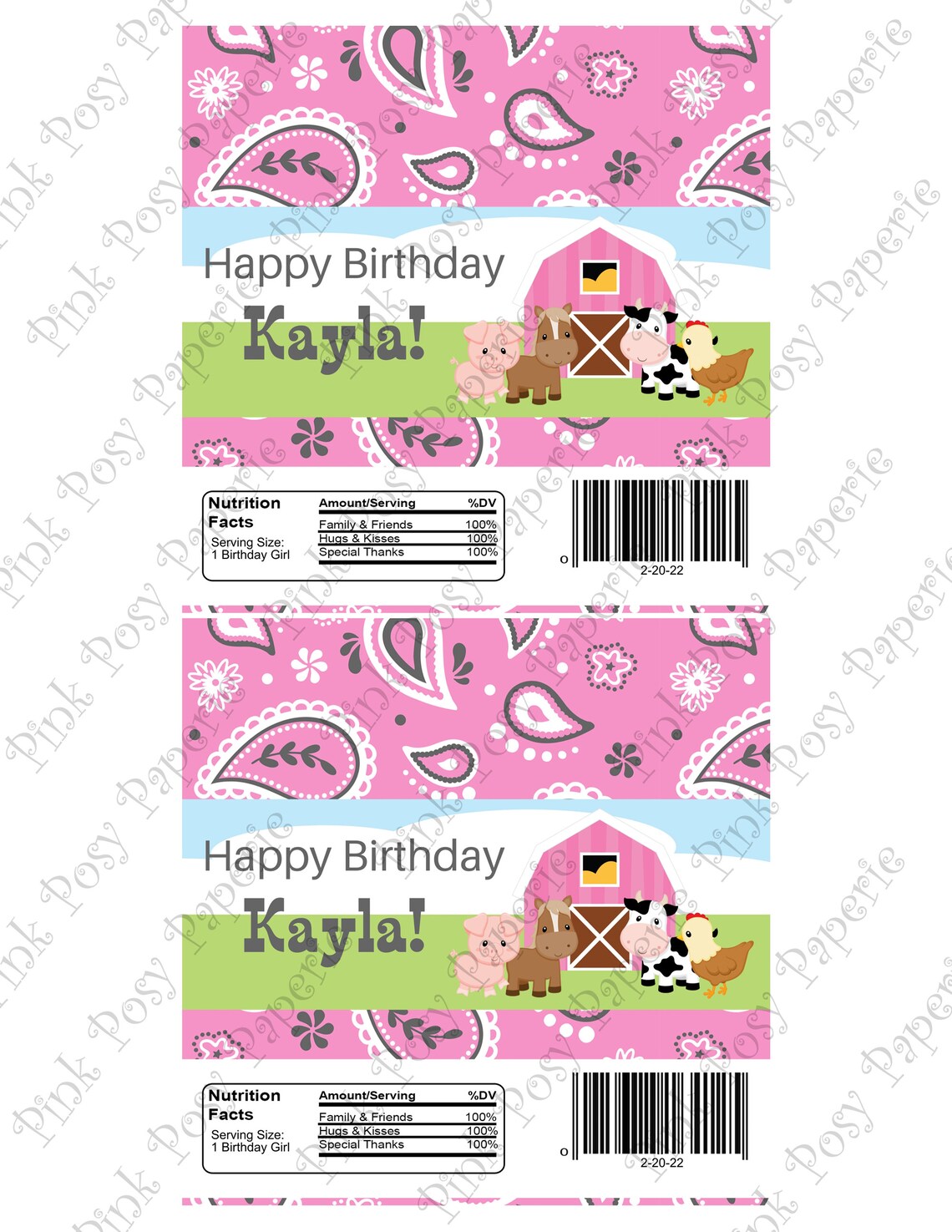 Editable Farm Animal Candy Bar Wrapper Girl Barnyard - Etsy