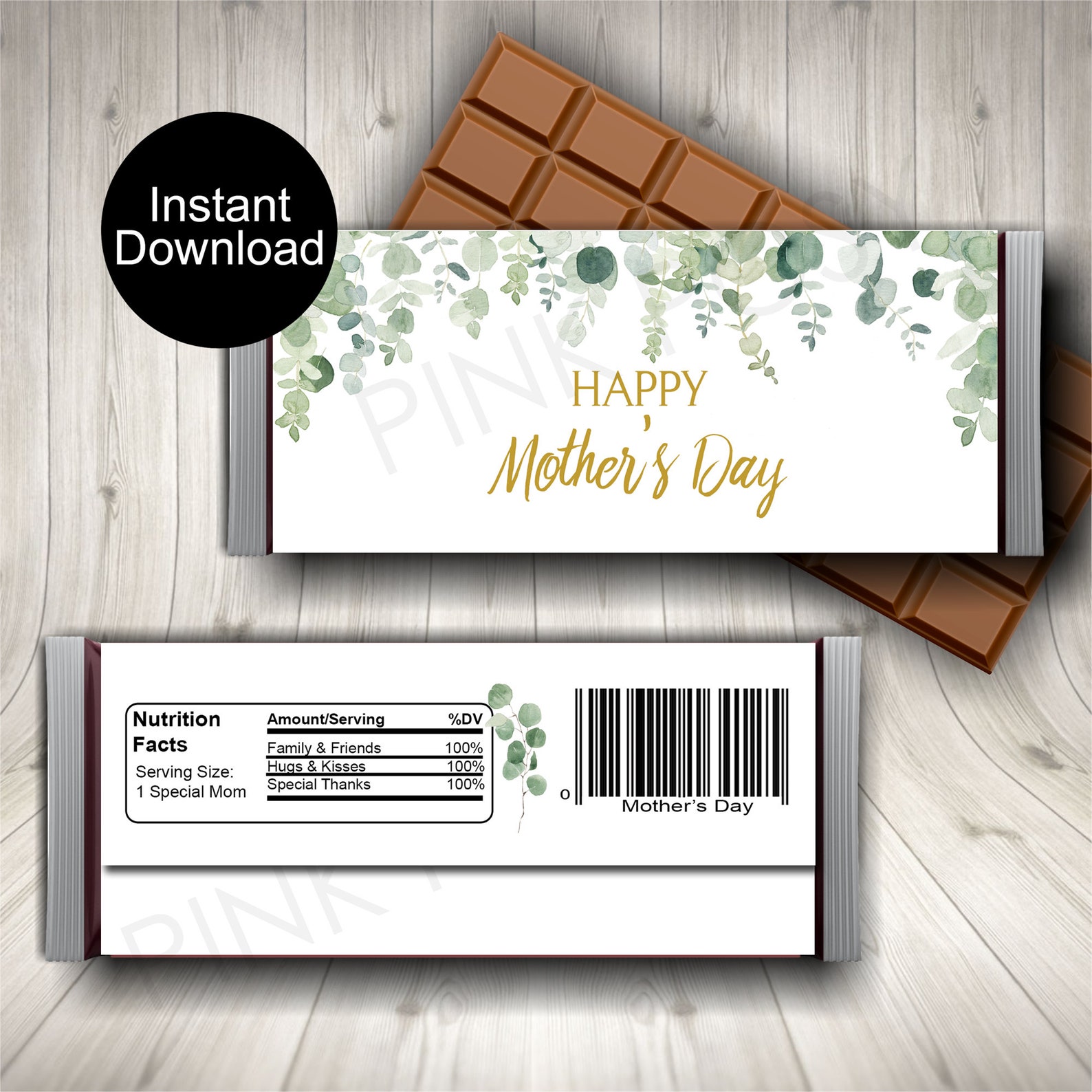 Mother's Day Candy Bar Wrappers, Mother's Day Favors, Greenery Theme ...