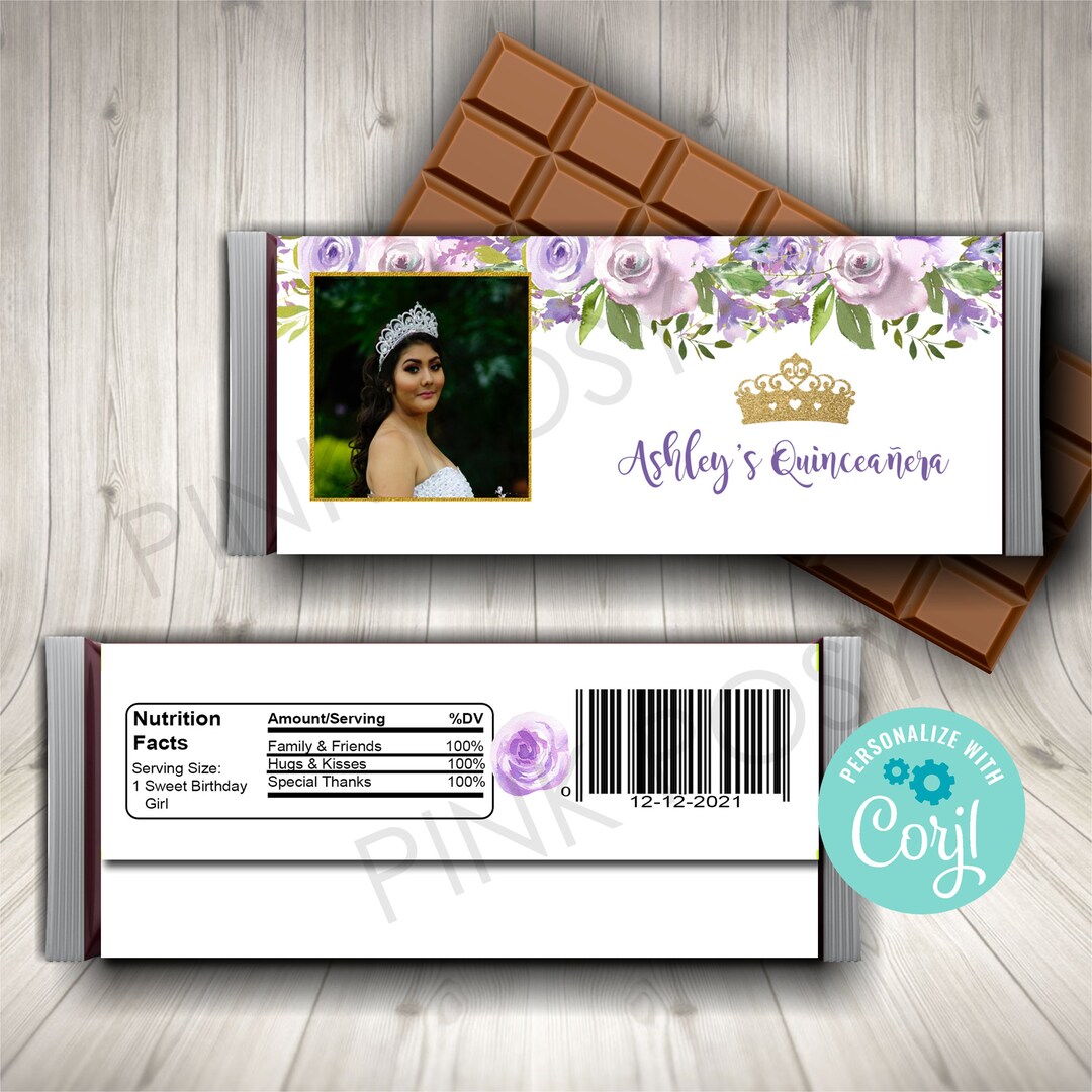 Editable Quinceanera Candy Bar Wrapper, 15th Birthday Favors, Candy ...