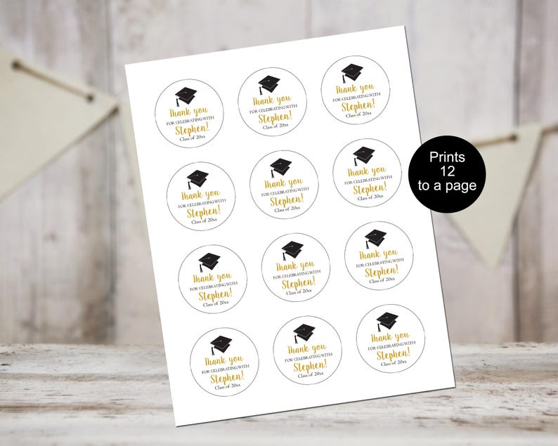 Black Gold Graduation Favor Labels, Editable Graduation Label ...