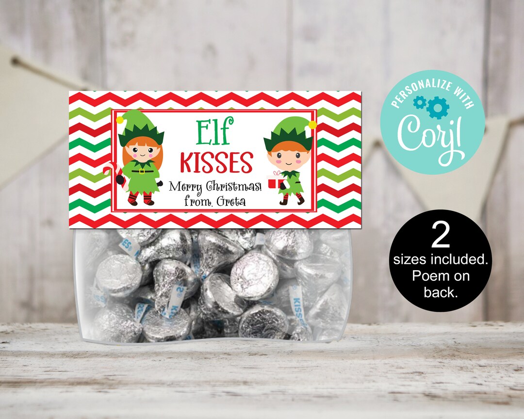 Elf Kisses, Christmas Bag Toppers, Treat Bag Favors, Favors for Guests ...