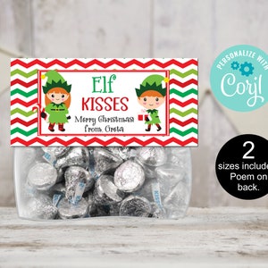 Elf Kisses, Christmas Bag Toppers, Treat Bag Favors, Favors for Guests ...