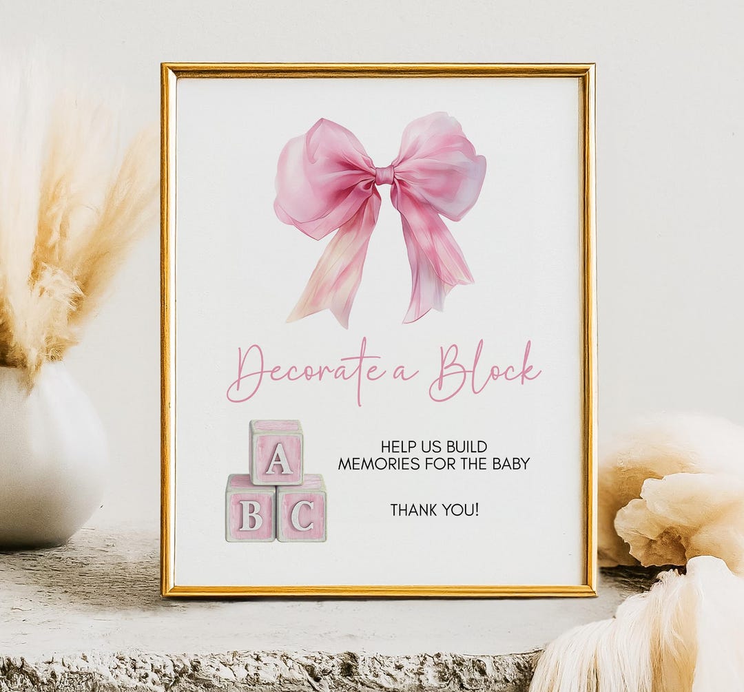 Decorate a Block Baby Shower Sign, Build a Memory Activity, Coquette ...