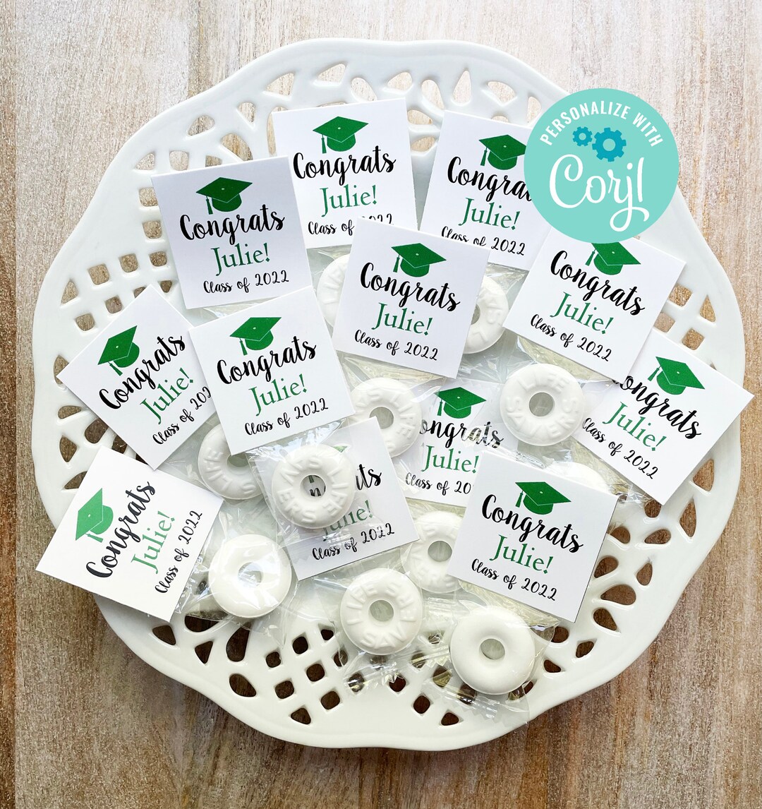 Editable Graduation Mint Favors, Class of 2025, Grad Party Mints, Green ...