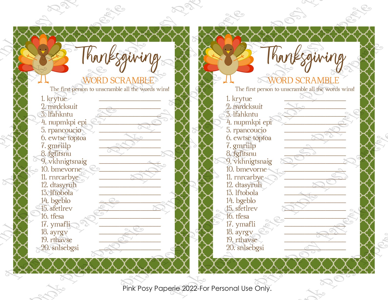 Thanksgiving Word Scramble Game Thanksgiving Printable Game - Etsy