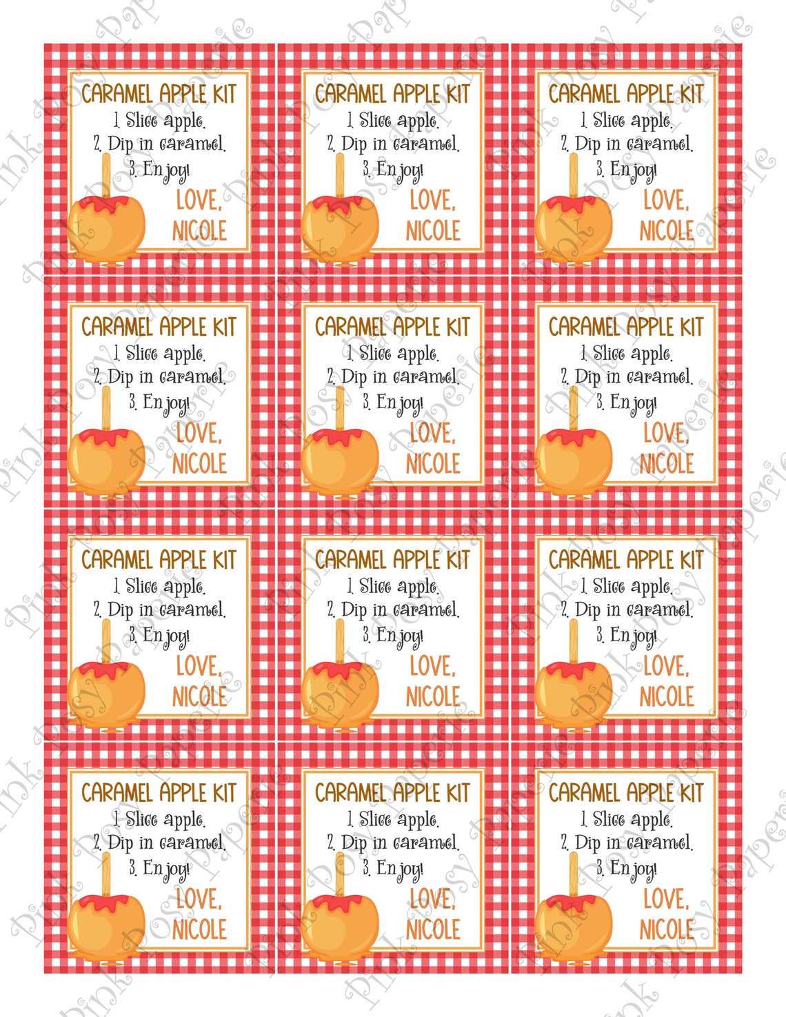 Editable Caramel Apple Kit Tags, Caramel Apple Gift Tags, Personalized ...