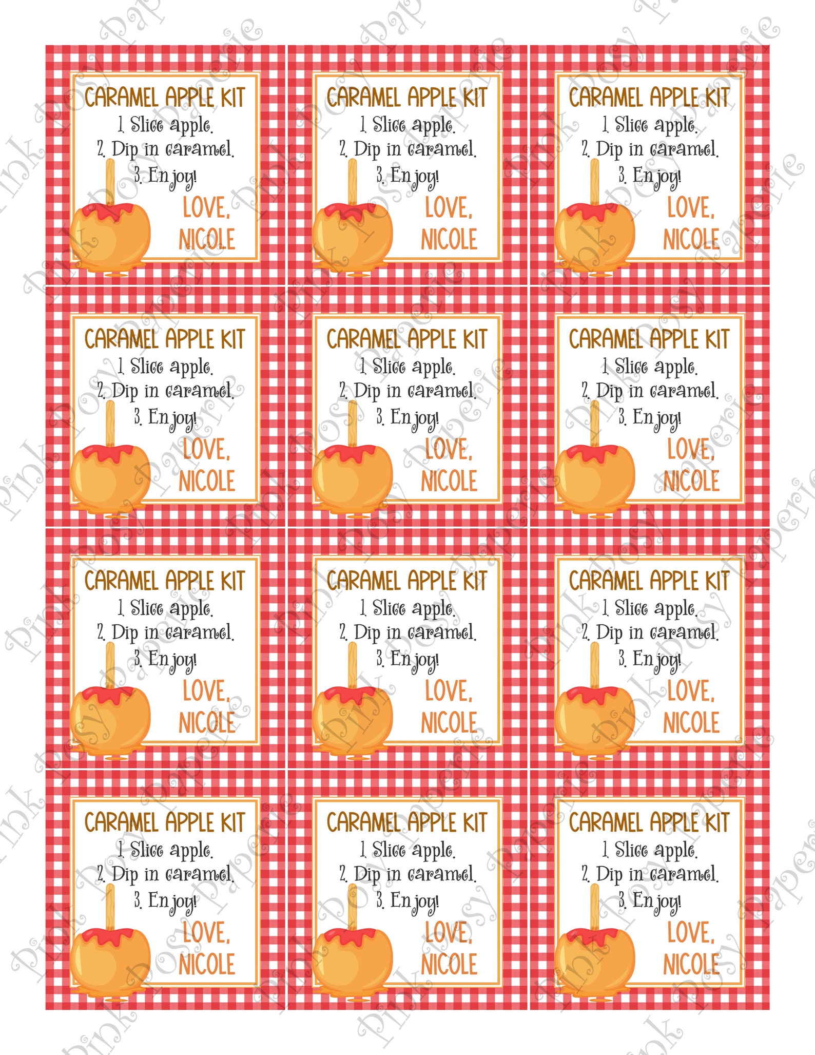 Editable Caramel Apple Kit Tags, Caramel Apple Gift Tags, Personalized ...