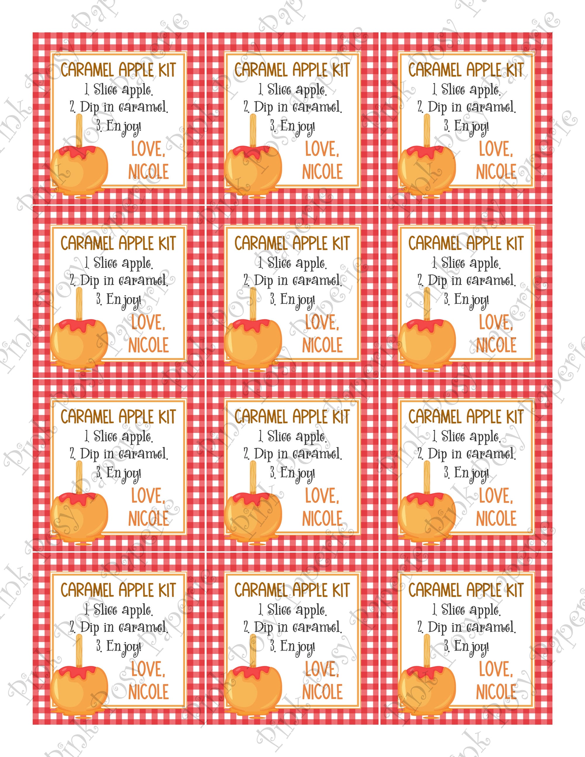 Editable Caramel Apple Kit Tags, Caramel Apple Gift Tags, Personalized ...