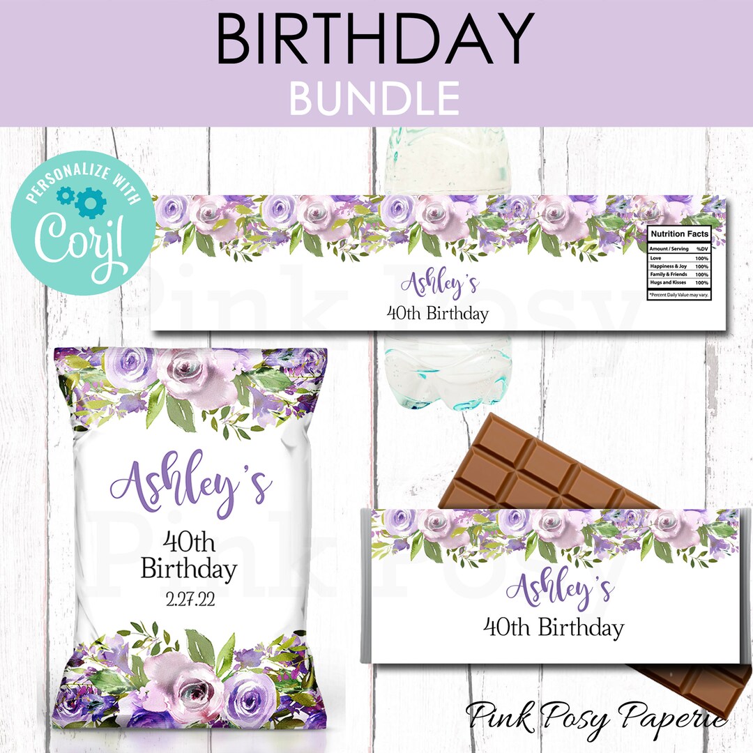 Editable Birthday Party Bundle, Lavender Floral Birthday, Printable ...