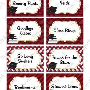 Editable Graduation Candy Labels, Candy Bar, Candy Buffet, Maroon Theme ...
