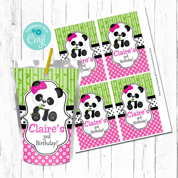 Editable Birthday Juice Pouch Labels Panda Juice Labels Girl | Etsy