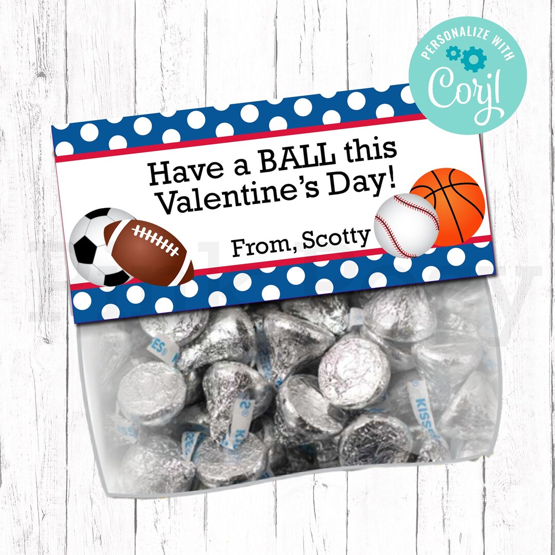 Editable Valentine Bag Toppers, Valentine Party Favors, Sports Balls ...