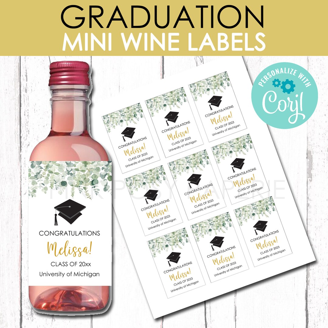 Graduation Mini Wine Labels, Graduation Wine Template, Printable Wine ...