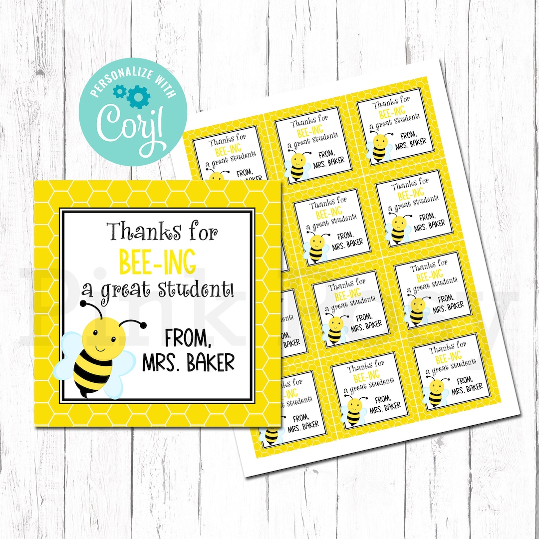End of School Year Tags, Editable Bee Tags, Student Gift Tags, Thank ...