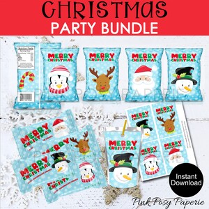 Christmas Party Bundle, Snowman Chip Bags, Printable Christmas Favors ...