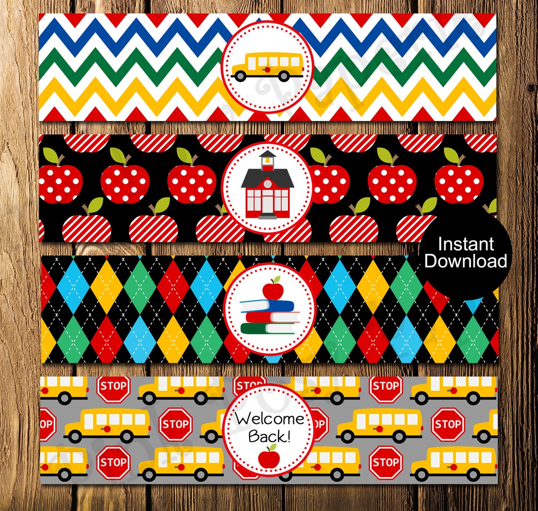 Back to School Water Bottle Wrappers, First Day of School Wrappers ...