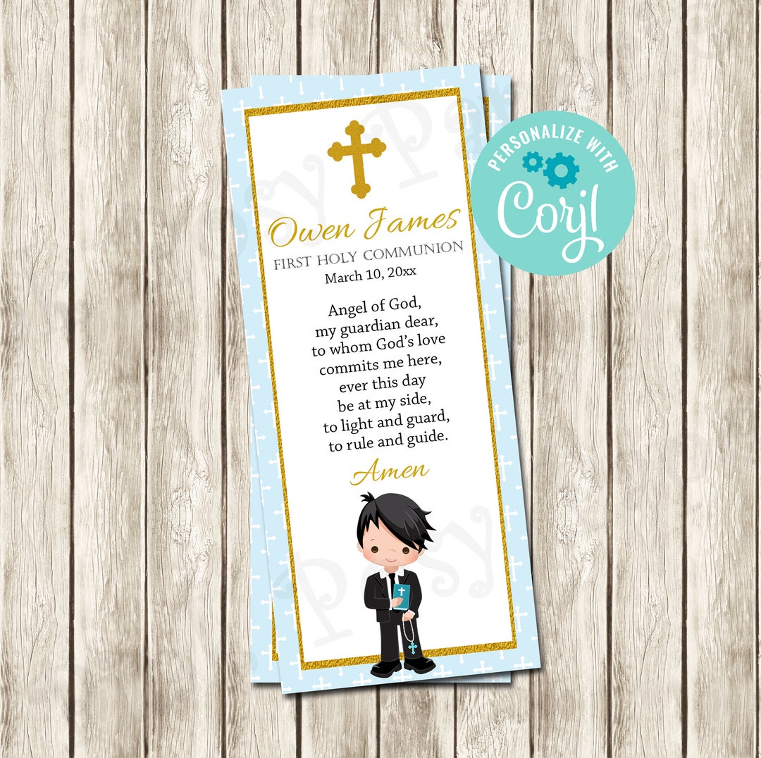 First Communion Boy Prayer Card, Printable Prayer Card, First Communion ...