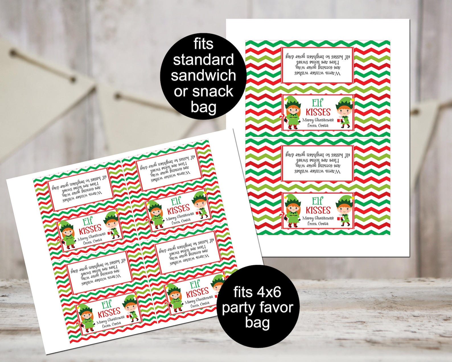 Elf Kisses, Christmas Bag Toppers, Treat Bag Favors, Favors for Guests ...