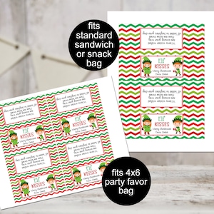 Elf Kisses, Christmas Bag Toppers, Treat Bag Favors, Favors for Guests ...