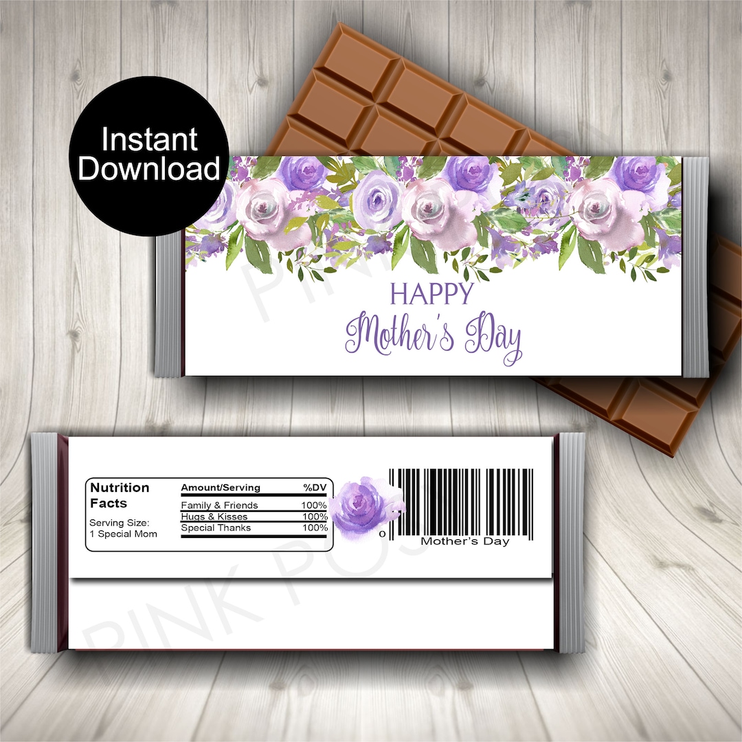 Mother's Day Candy Bar Wrappers, Mother's Day Favors, Lavender Floral ...