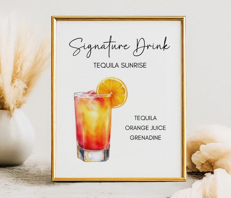 Tequila Sunrise Sign, Signature Cocktail, Bachelorette Party, Bridal ...
