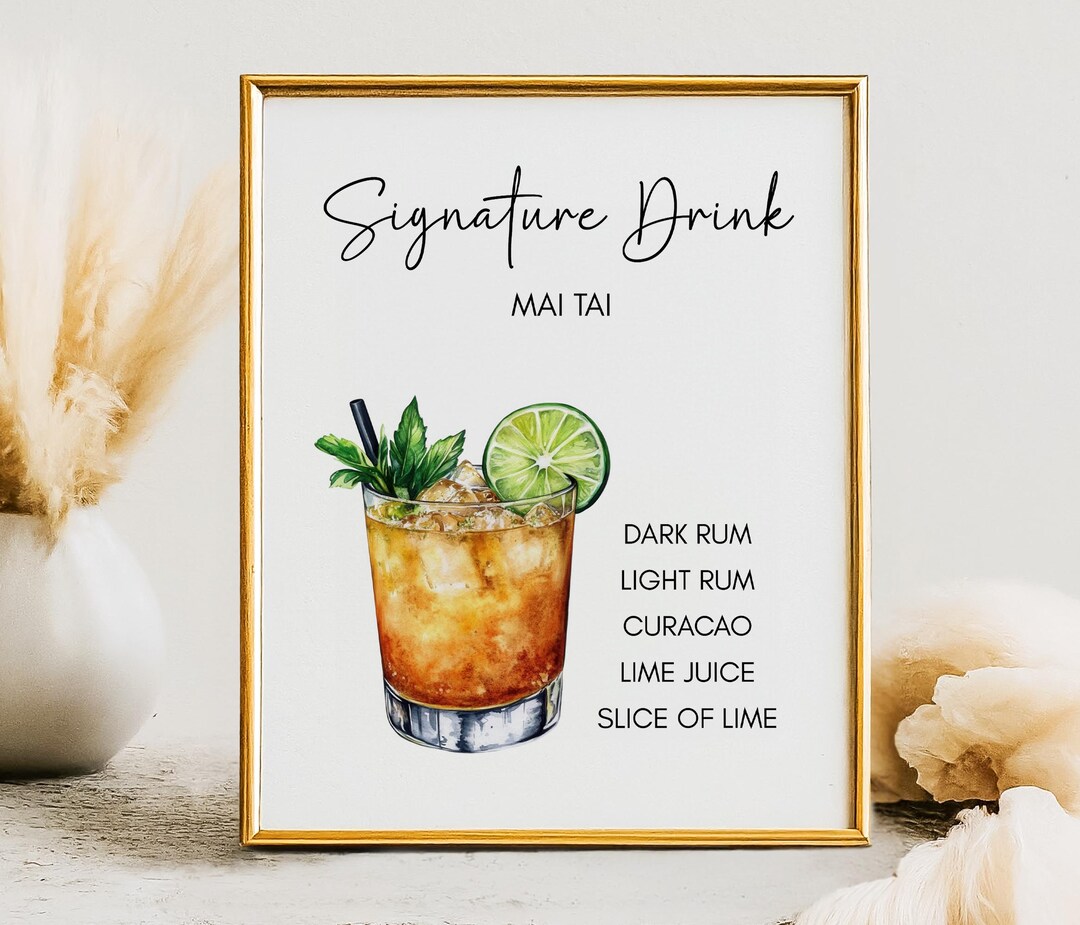 Mai Tai Sign, Signature Cocktail, Bridal Shower, Rum Recipe, Instant ...