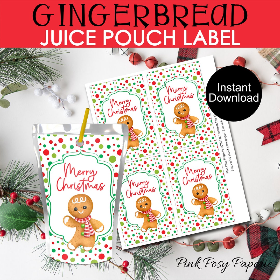 Christmas Juice Pouch Labels, Gingerbread Labels, Christmas Party ...