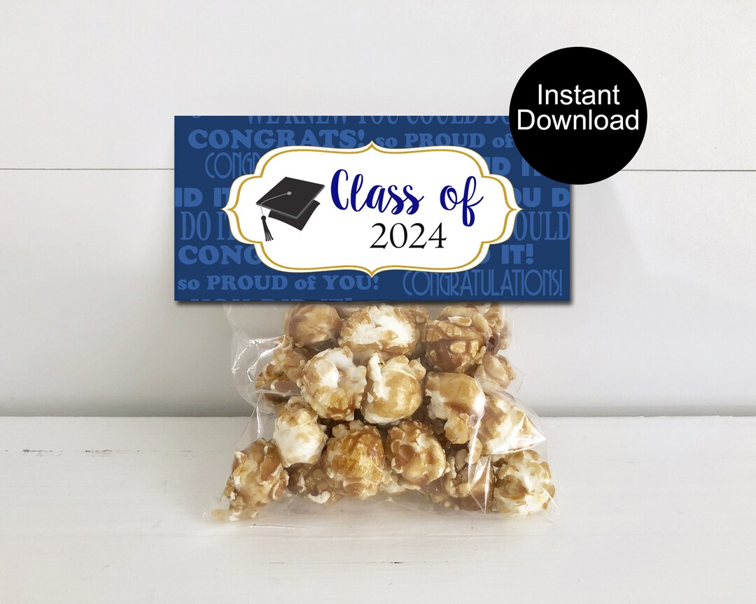Graduation Treat Bag Toppers, Navy Blue Chocolate Treat Bag Favors ...