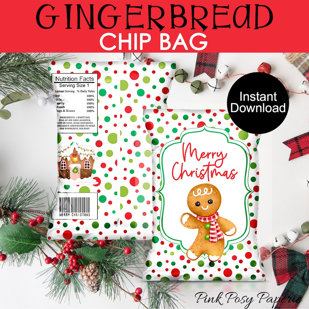 Christmas Chip Bag, Gingerbread Chip Bag, Christmas Favors, Christmas ...