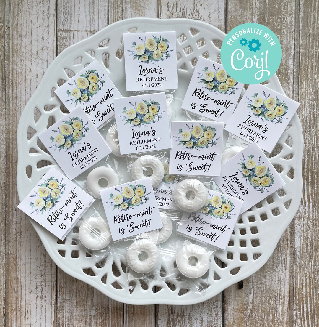 Editable Retirement Mint Favors, Retire Mint, Custom Mints, Yellow ...
