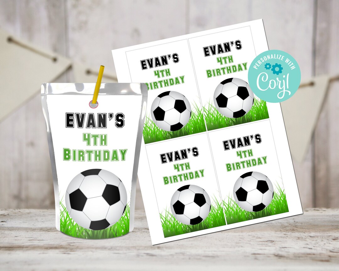 Editable Birthday Juice Pouch Labels, Soccer Juice Labels, Birthday ...