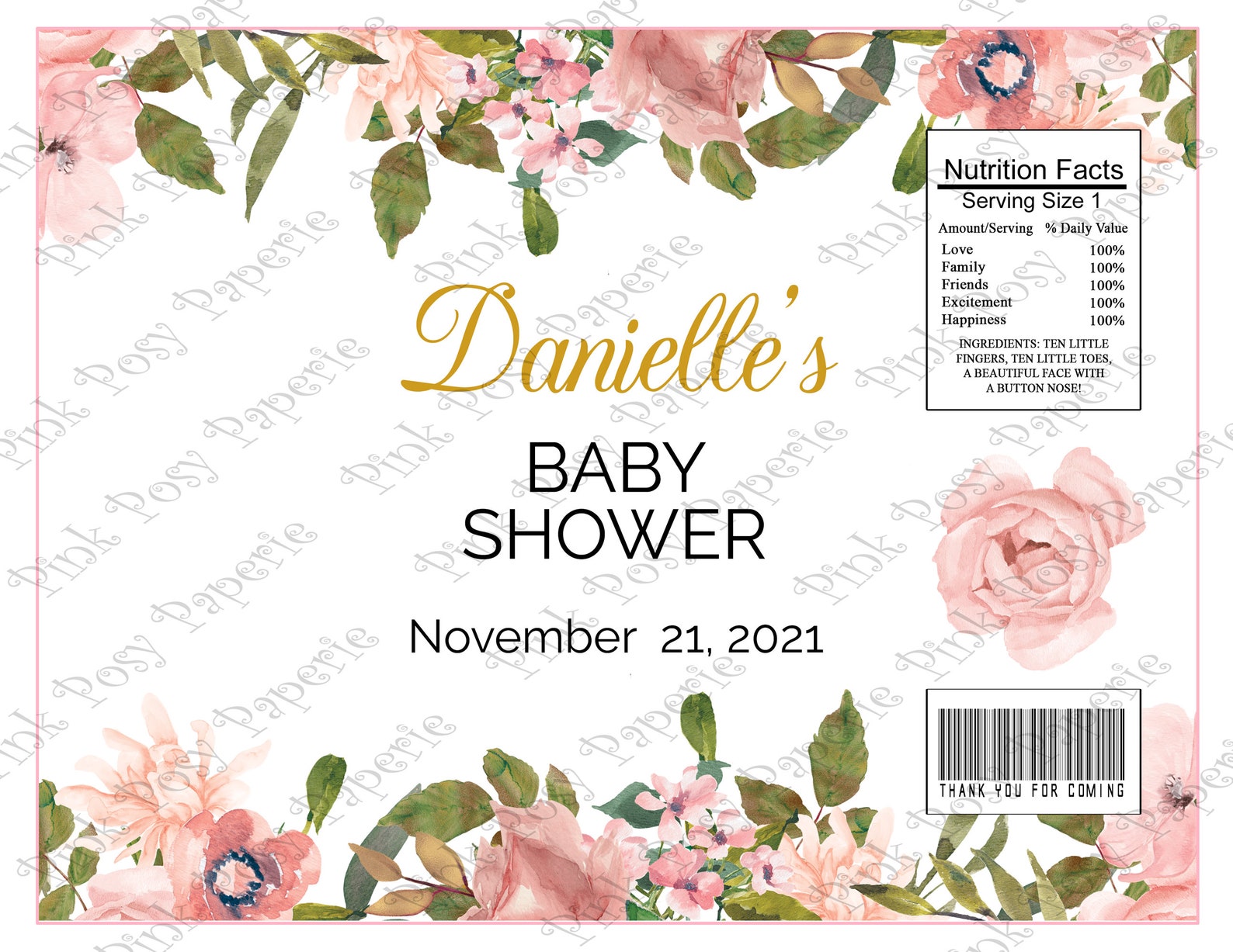 Baby Shower Chip Bag, Editable Pink Floral Chip Bag, Baby Girl Shower ...