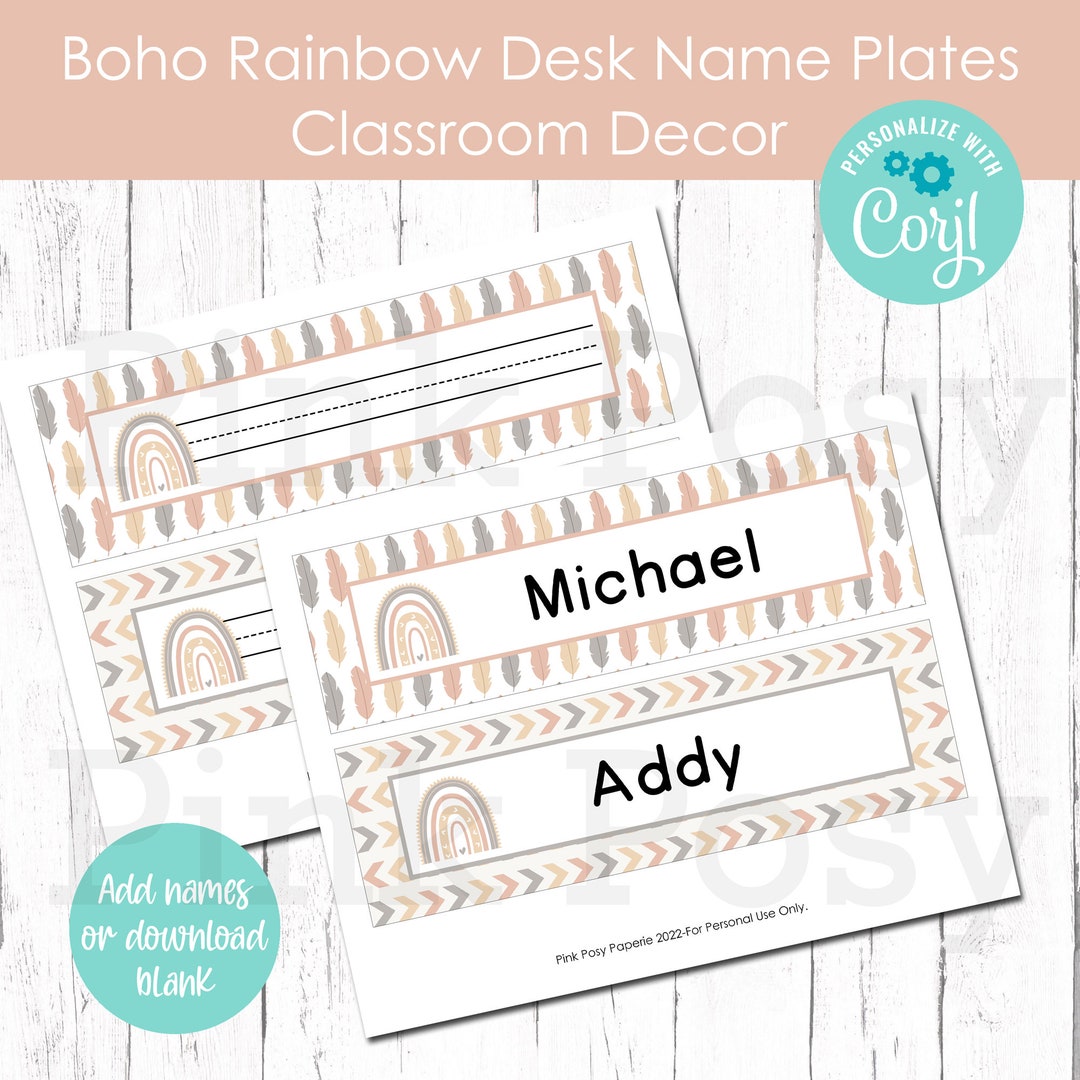 Editable Desk Name Plates Rainbow Desk Name Tag Boho Labels - Etsy