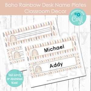 Editable Desk Name Plates Rainbow Desk Name Tag Boho Labels - Etsy