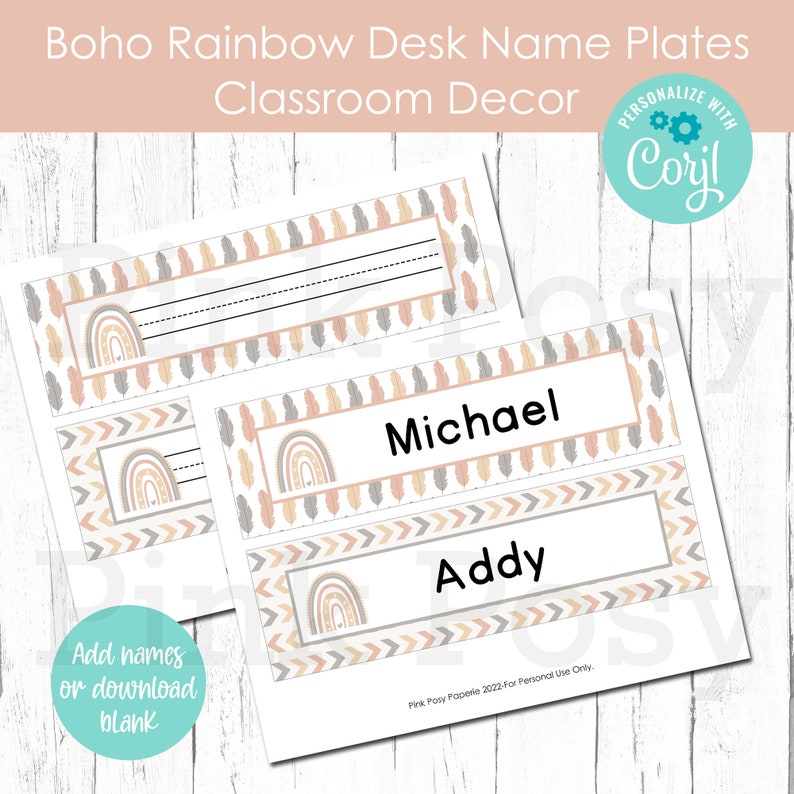 Editable Desk Name Plates Rainbow Desk Name Tag Boho Labels - Etsy