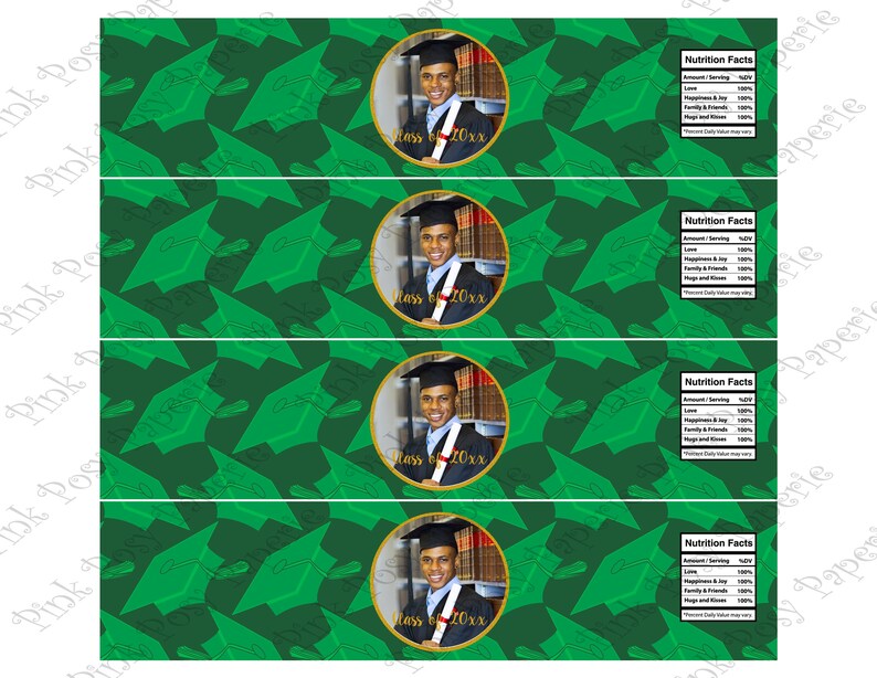 Editable Graduation Photo Water Bottle Labels Green - Etsy