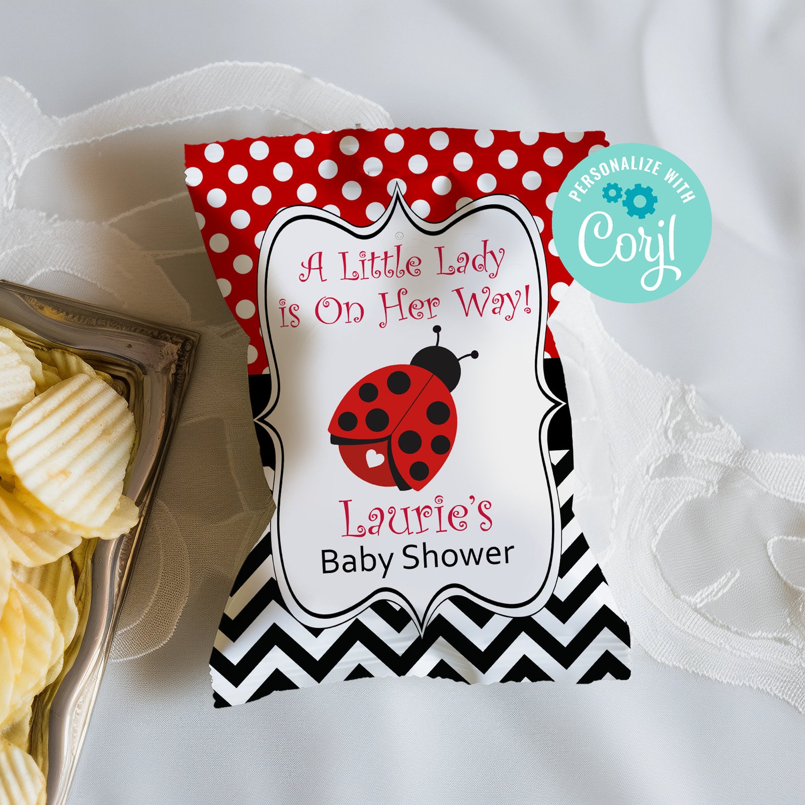 Ladybug Chip Bags, Baby Shower Chip Bags, Ladybug Baby Girl Shower ...