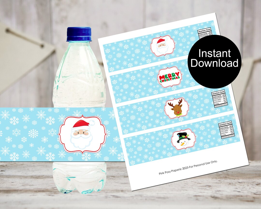 Christmas Water Bottle Labels, Christmas Party Favors, Santa Bottle ...