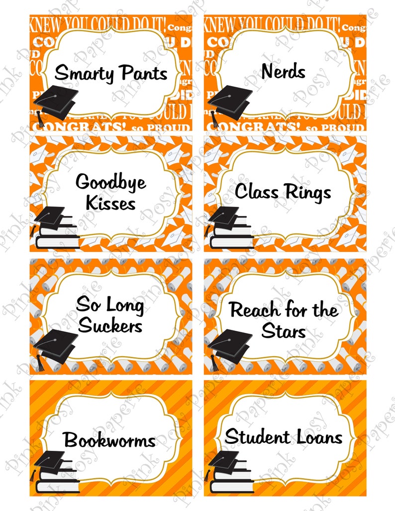 Editable Graduation Candy Labels, Candy Bar, Candy Buffet, Orange Theme ...