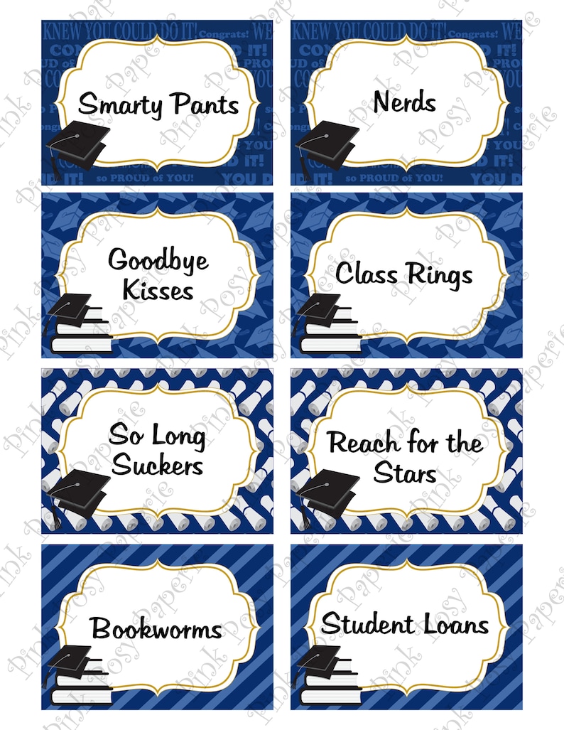 Editable Graduation Candy Labels, Candy Bar, Candy Buffet, Navy Blue ...