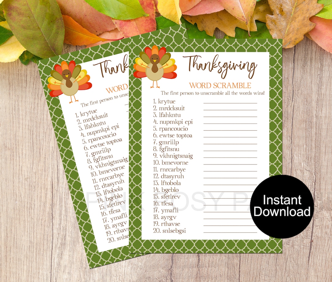 Thanksgiving Word Scramble Game, Thanksgiving Printable Game, Instant ...