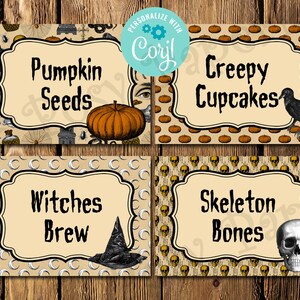 Editable Halloween Food Cards, Vintage Halloween Buffet Cards, Retro ...