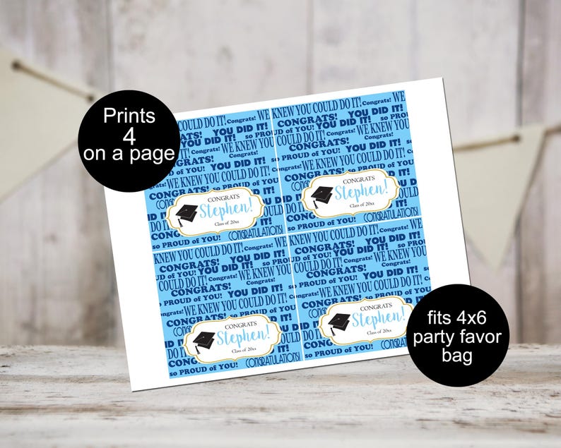 Editable Graduation Treat Bag Toppers, Light Blue Treat Bag Favors ...