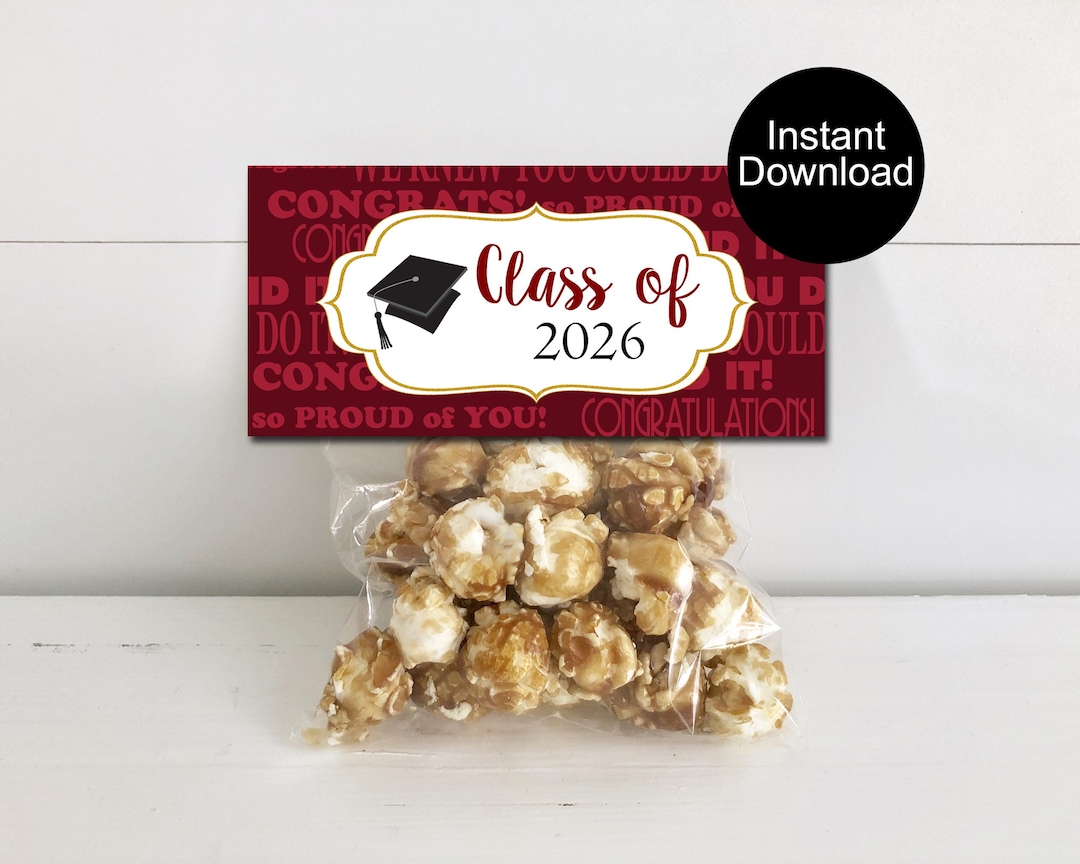 Graduation Treat Bag Toppers, Maroon Chocolate Treat Bag Favors, Class ...
