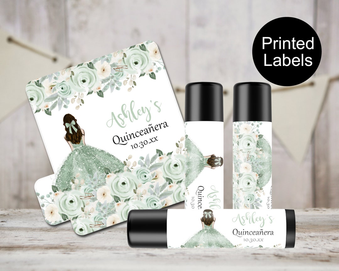 Quinceanera Lip Balm Labels, Sage Green Floral Labels, Quinceanera ...