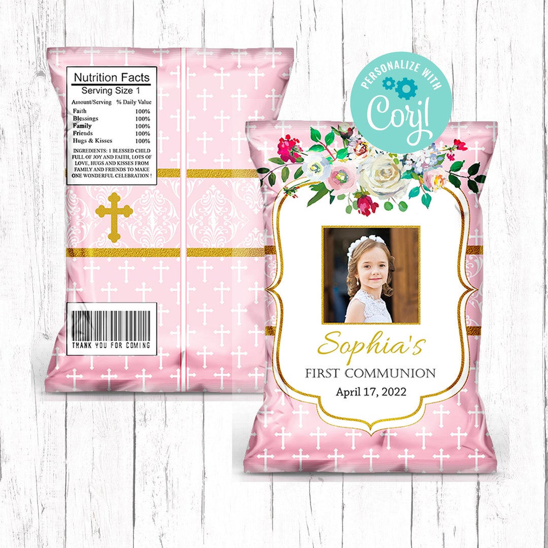 Communion Chip Bag, Editable Photo Chip Bag, Girl Communion Treats ...
