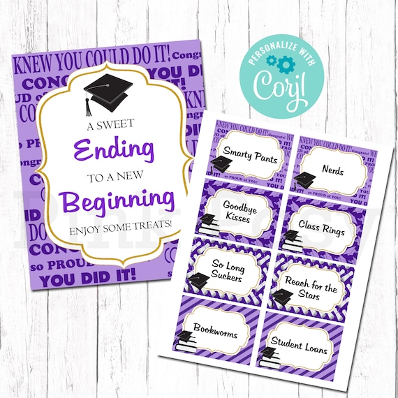 Editable Graduation Candy Labels Candy Bar Candy Buffet | Etsy