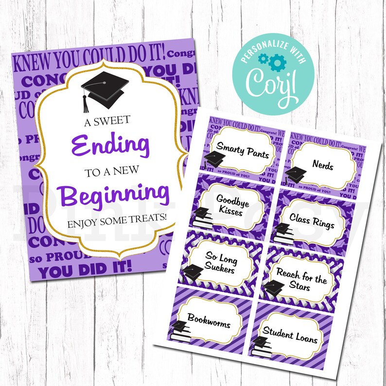 Editable Graduation Candy Labels, Candy Bar, Candy Buffet, Purple Theme ...